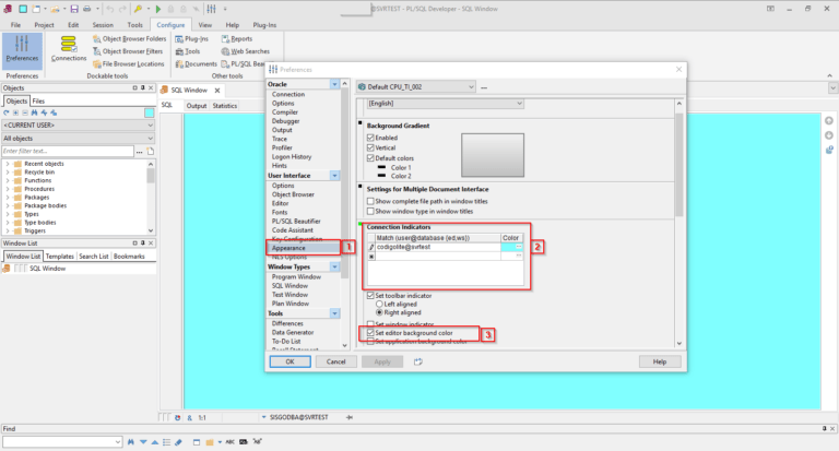 PL/SQL Developer: Color de fondo diferente por cada conexión | Código Lite